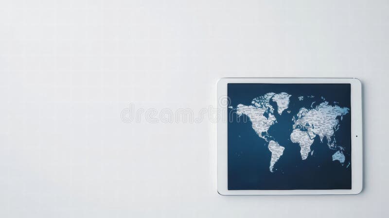 Explore a Modern Flat Lay Featuring a Tablet with a Detailed World Map ...