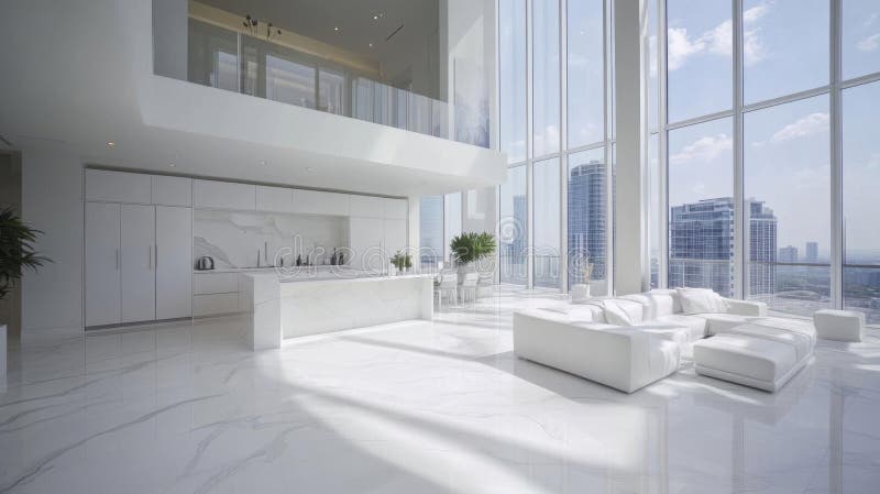 Explore Modern Living Room with Sleek Design and Sky Views, Minimalist ...