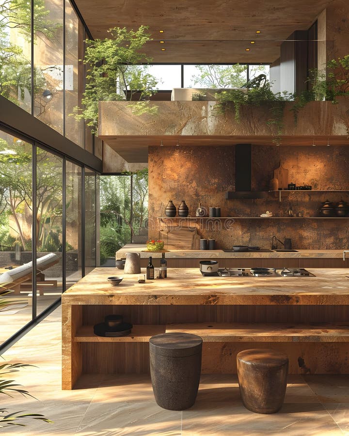 Modern Mediterranean Kitchen with Large Windows Generative AI Stock ...