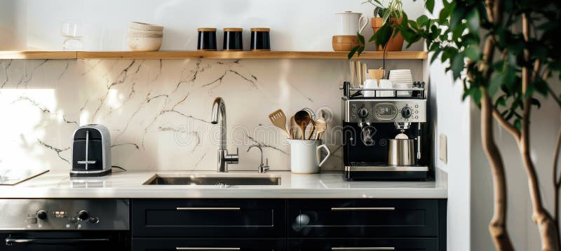 Modern Minimalist Kitchen with Mocha Mousse Utensils and Espresso ...