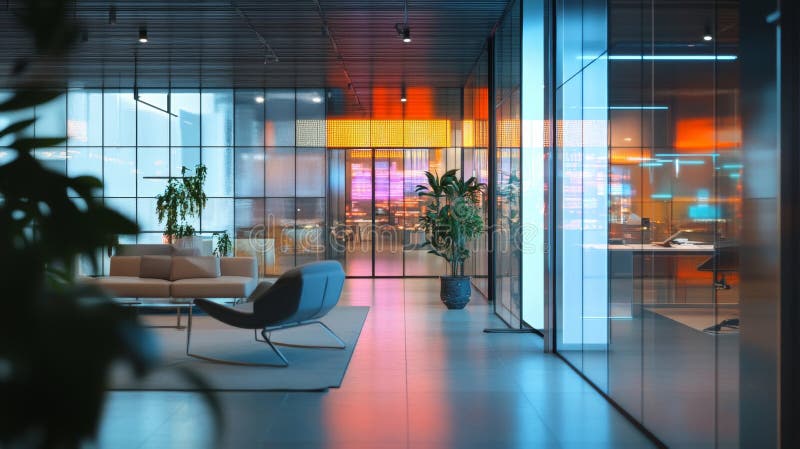 Modern Sleek Office Setting with Interactive Digital Atmosphere Stock ...