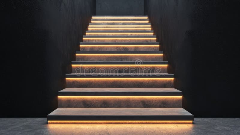 Futuristic Staircase with Glowing Steps Stock Illustration ...