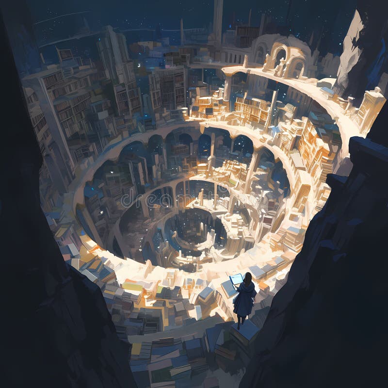 Explore the Mystical Library Labyrinth Stock Illustration - Illustration of dream, setting ...