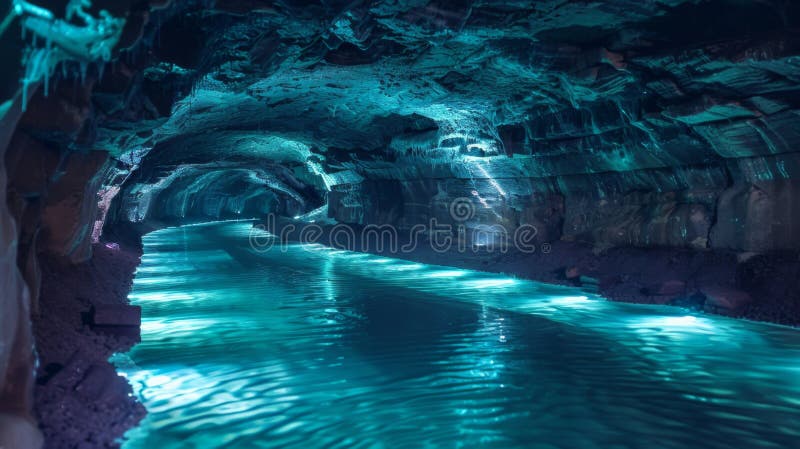 Explore the Mystical Underground River Illuminated by Ethereal Blue ...