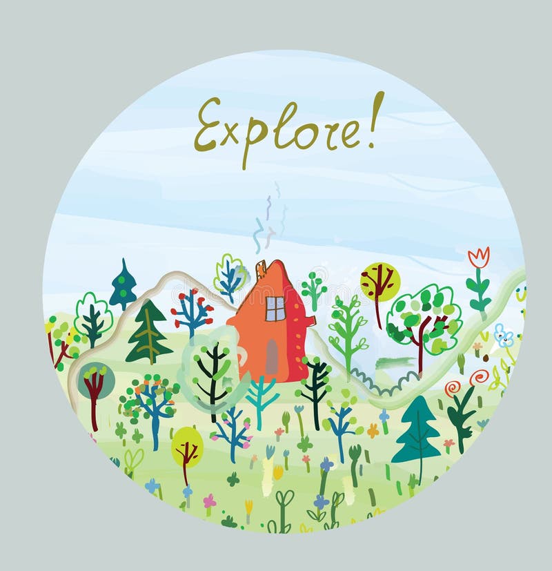Explore Nature Card - Round Design Stock Vector - Illustration of house ...