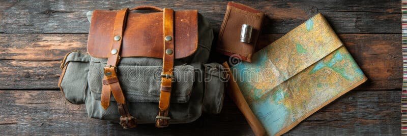 Explore New Destinations with a Vintage Backpack and Map on a Rustic ...