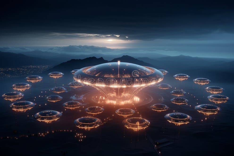 Explore a Night Sky Illuminated by a Fleet of Stock Illustration ...