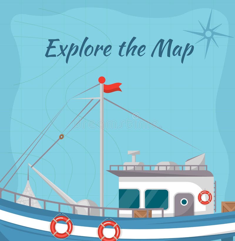 Explore O Cartaz Do Mapa Com Navio Ilustração do Vetor - Ilustração de ...