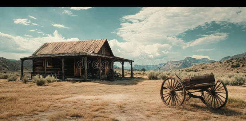 Explore Old Western Cabin with Abandoned Wagon and Desert Landscape ...