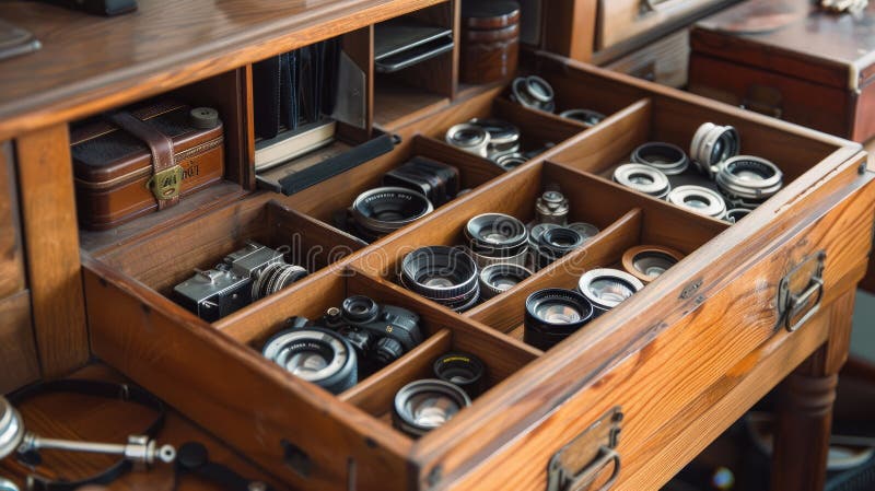 Explore the Organization of a Wooden Desk with Built-in Drawer ...