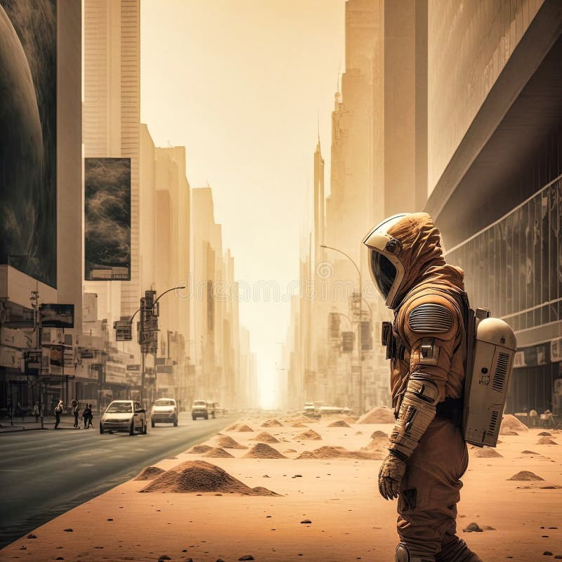 Astronaut in an Extraterrestrial Metropolis - Generative Ai Stock ...