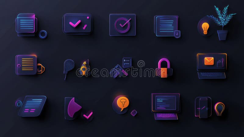 Explore Our Vibrant Set of Neon Colored Icons for Enhanced Technical ...