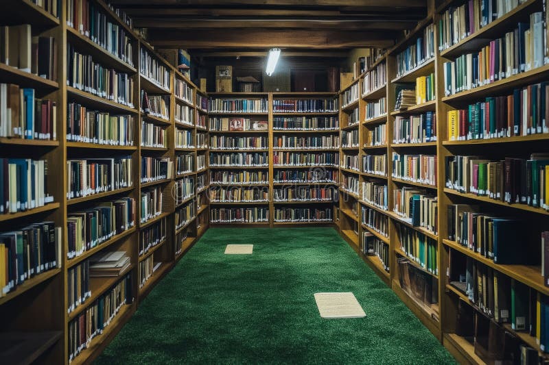 A Serene Library Filled with Countless Books. the Cozy Wooden Shelves ...