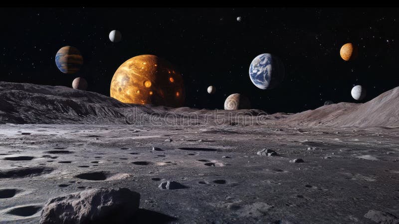 Explore Planets with Moon S Surface View and Celestial Bodies in Space, Cosmic View Stock Image ...