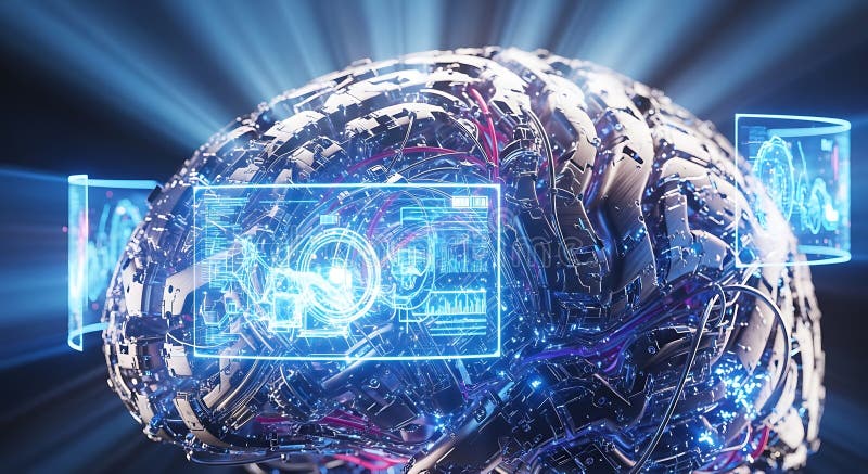 Futuristic Digital Brain with Glowing Circuits and Data Streams for ...