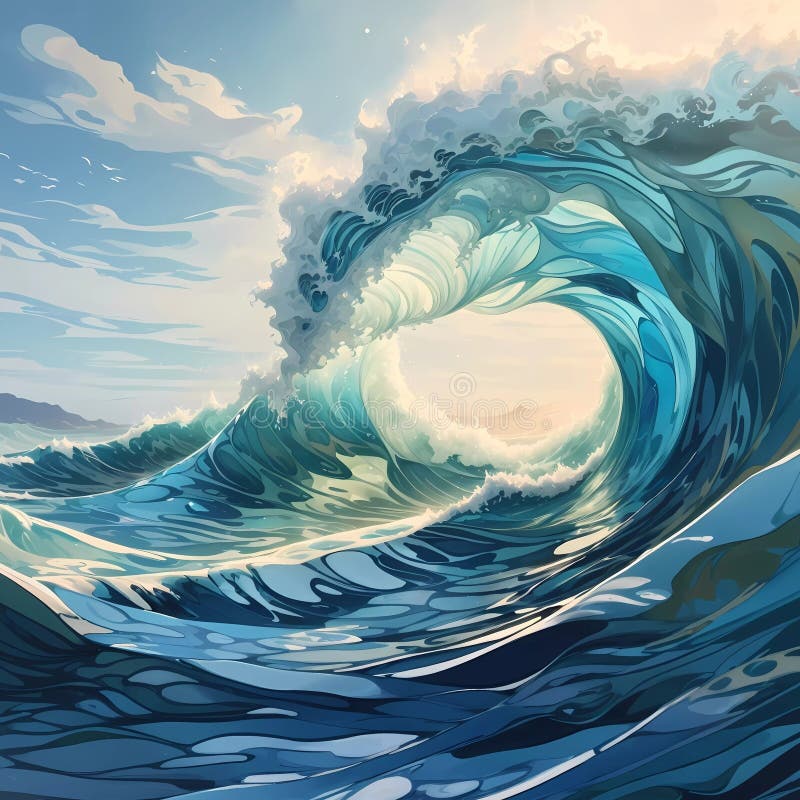 Vector Art of Giant Ocean Wave. Massive Sea Wave Vector Illustration ...