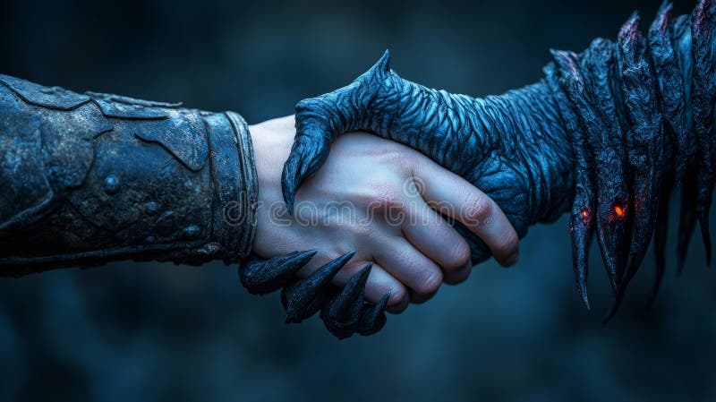 Dramatic Handshake between Human and Mysterious Creature in Dark ...