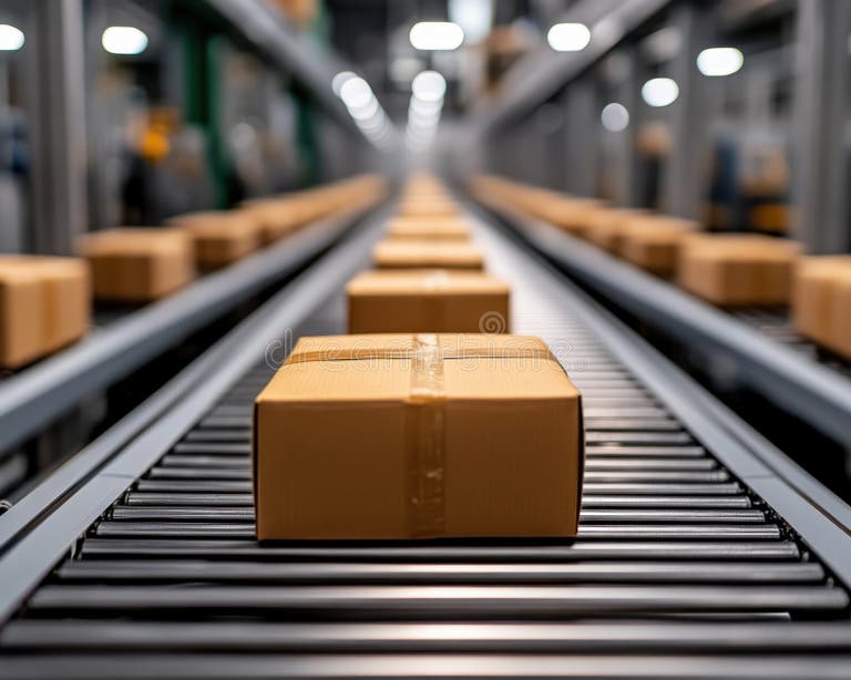 Explore a Pristine Modern Packaging Line Featuring a Strapping Machine, Streamlining Efficient ...