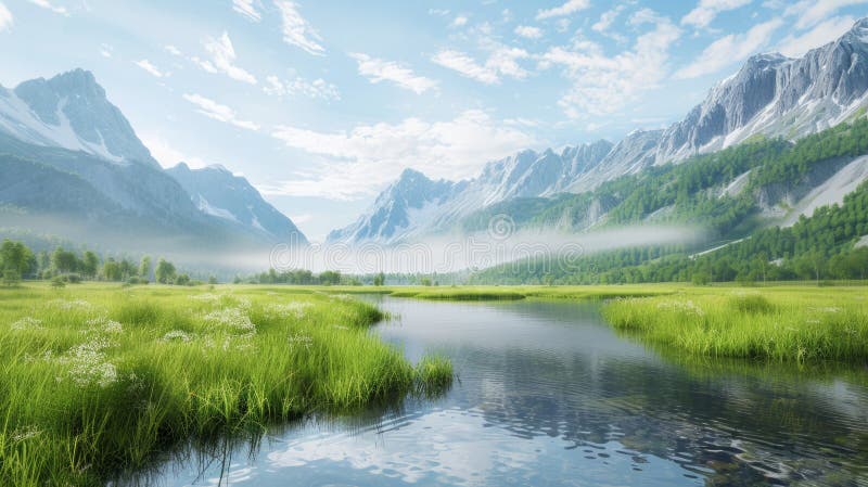 Explore Pristine Nature in a Secluded Valley Stock Illustration ...