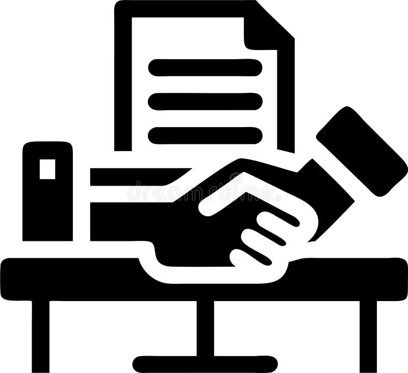 Professional Handshake Icon with Desk & Documents Background – Business ...