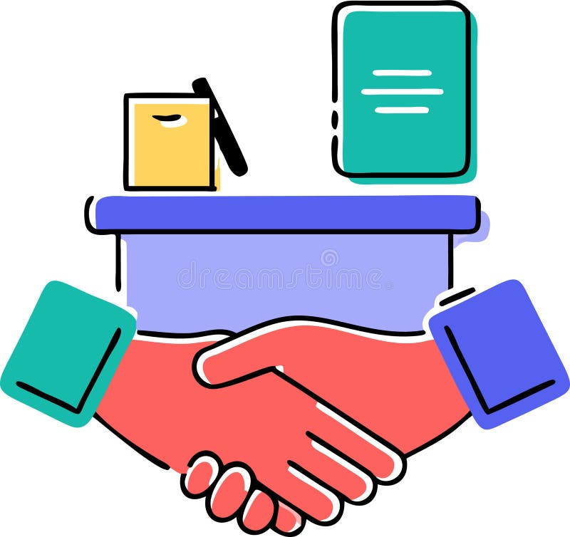 Professional Handshake Icon with Desk & Documents Background – Business ...