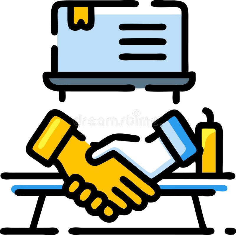 Professional Handshake Icon with Desk & Documents Background – Business ...