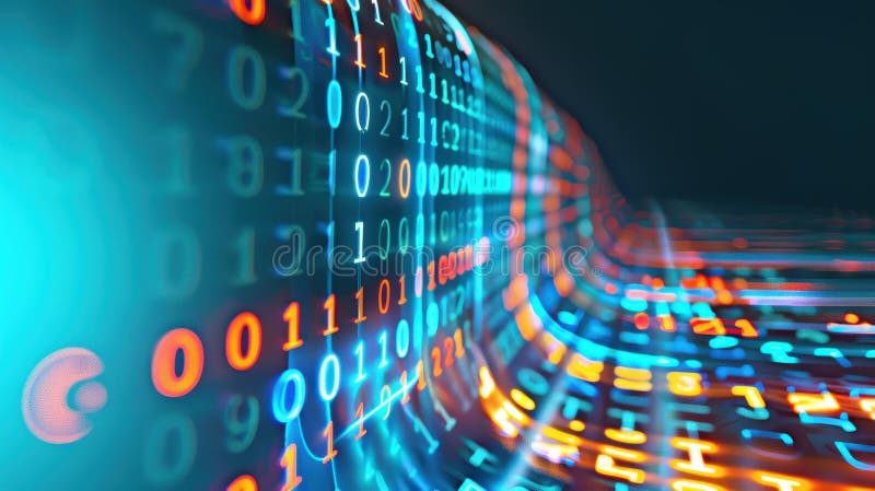 Explore the Realm of Digital Data with Vibrant Binary Code Illuminating the Dark Blue of ...