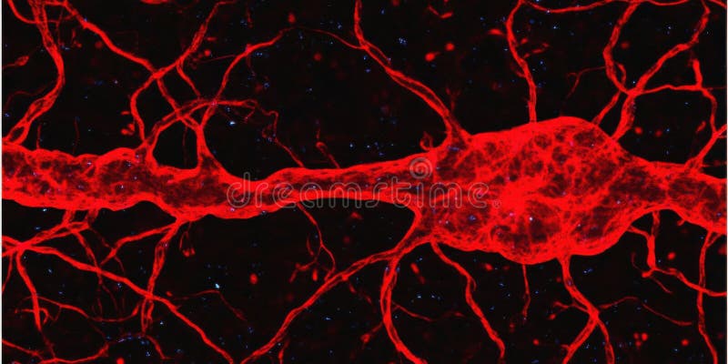 Explore Red Neuron Cell with Glowing Synapse and Dark Background ...