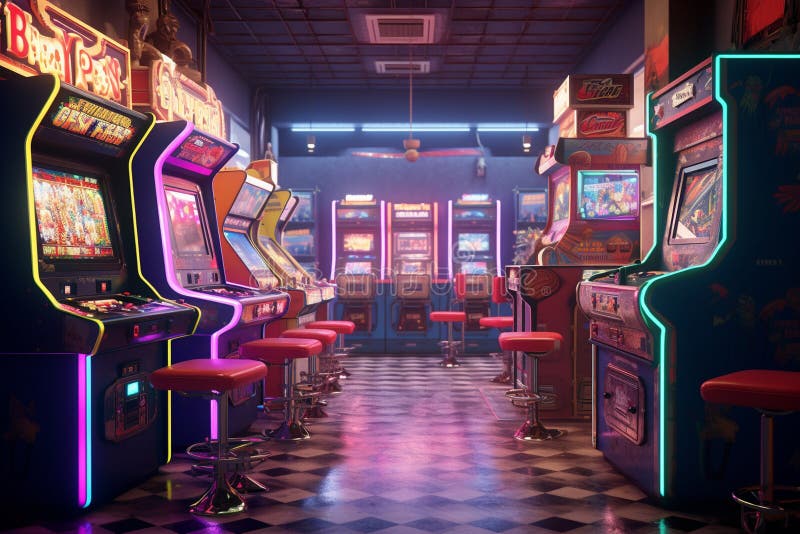 Explore a Retro Arcade with Classic Gaming Stock Illustration ...