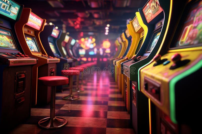 Explore a Retro Arcade with Classic Gaming Stock Illustration ...