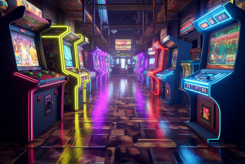Explore a Retro Arcade with Classic Gaming Stock Illustration ...