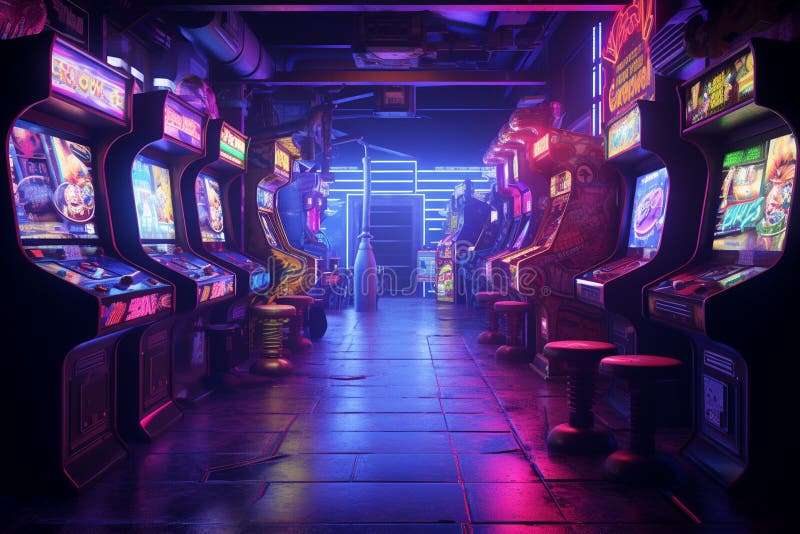 Explore a Retro Arcade with Classic Gaming Stock Illustration ...