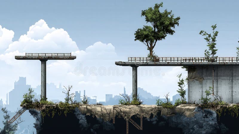 Retro Pixel Game Level Design Featuring Multiple Platforms in Urban ...