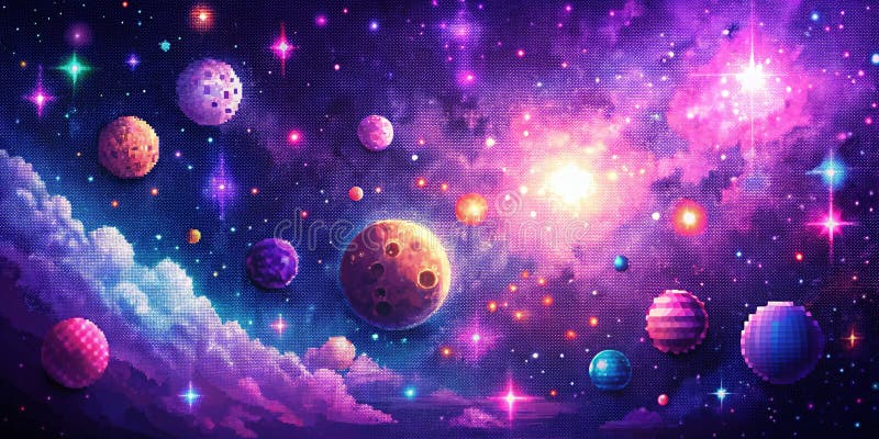 Explore a RetroFuturistic Galaxy in Stunning Pixel Art a Bokeh Nebula ...