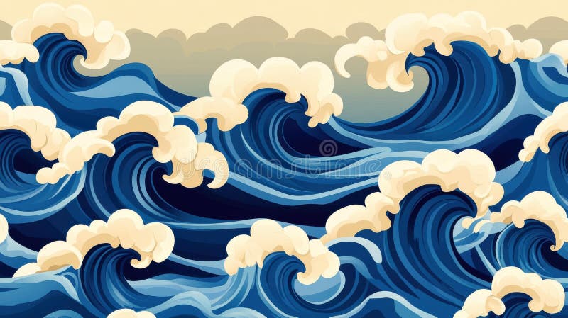 Explore a Retroinspired D Seamless Pattern Featuring Handdrawn Waves ...