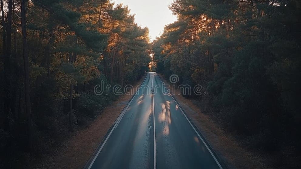Explore the Road through Forest at Sunset, Scenic Route Stock Image ...