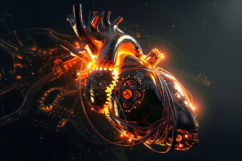Robotic Heart with Fiery Burning Effects and Advanced Design Stock ...
