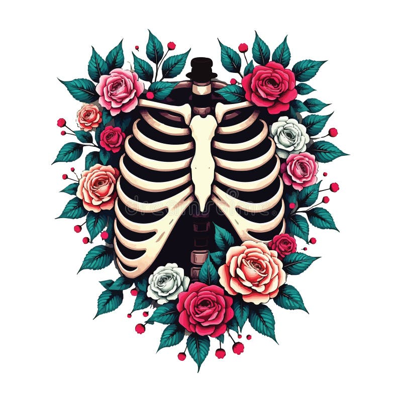Floral Ribcage Design with Pink and Red Roses for Artistic Projects ...