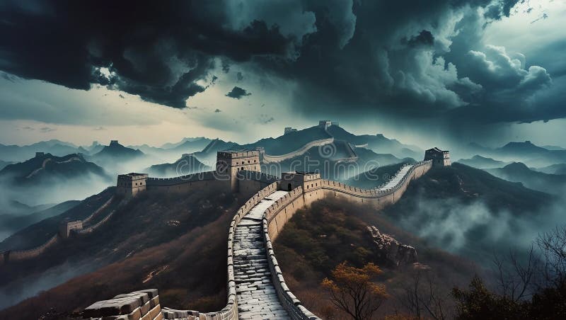 Explore Scenic Great Wall in Stormy Sky 4K View Stock Photo - Image of ...
