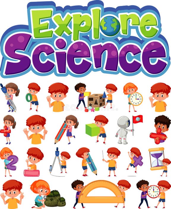 Explore Science Logo and Set of Children with Education Objects ...