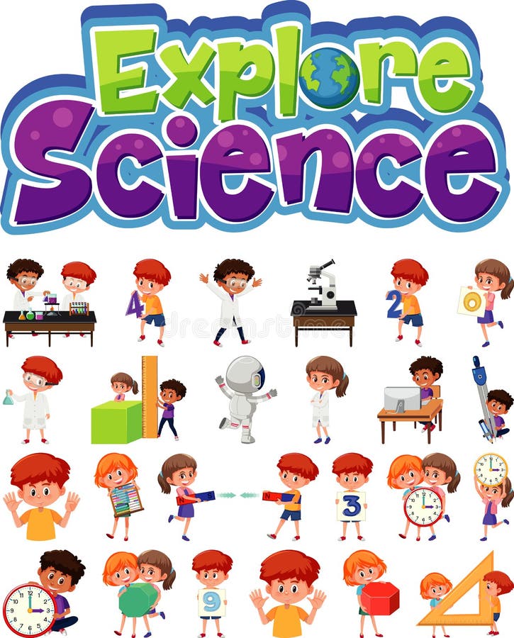 Explore Science Logo and Set of Space Education Objects Isolated Stock ...