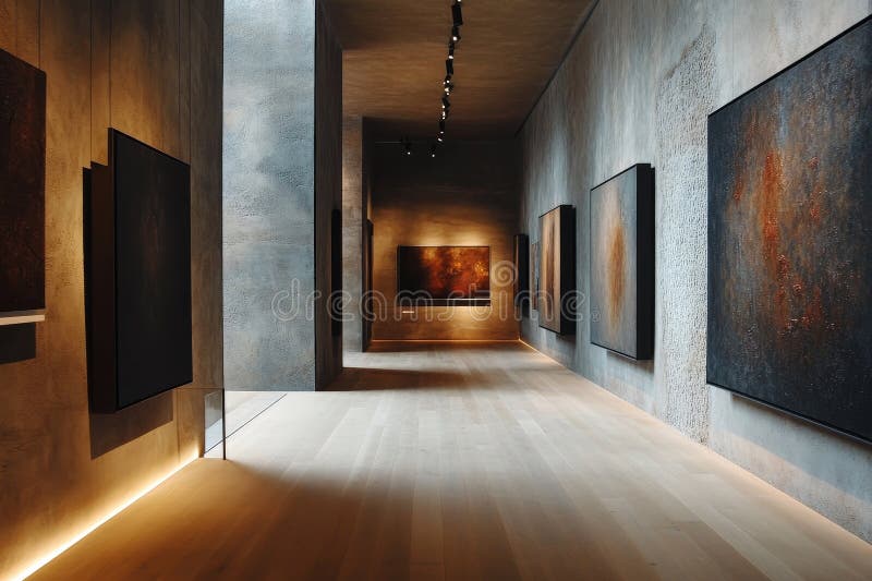 Modern Art Gallery Interior with Dramatic Side Lighting Showcasing ...