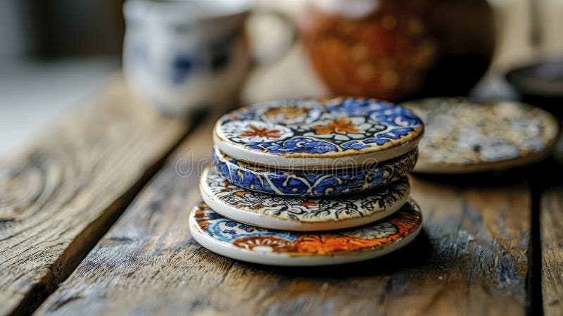 Artistic Ceramic Coasters Display Rustic Dining Table Home Decor ...