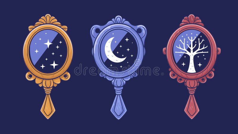 Whimsical Mirrors with Celestial Themes in Midnight Colors Stock Vector ...