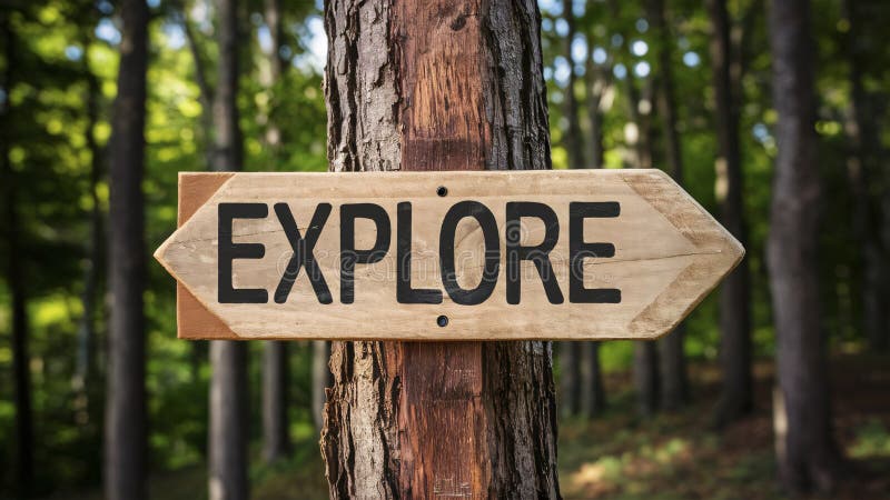 EXPLORE. Sign Featured Amidst Forest Background Stock Image - Image of ...