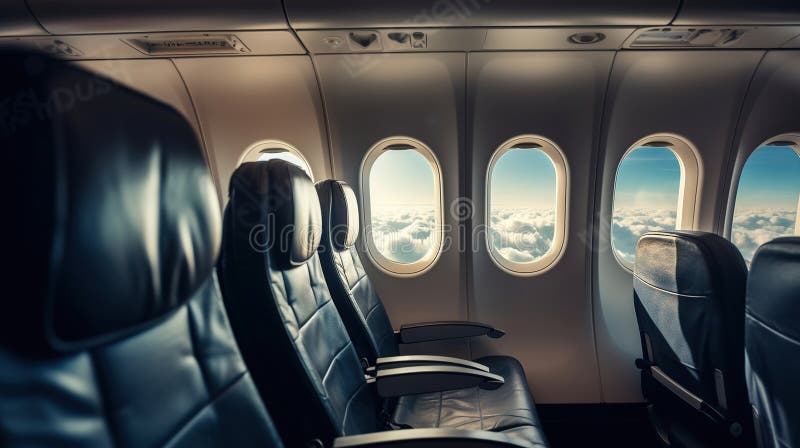 Explore the Skies in Comfort, Empty Airline Plane Seats with Clouds ...