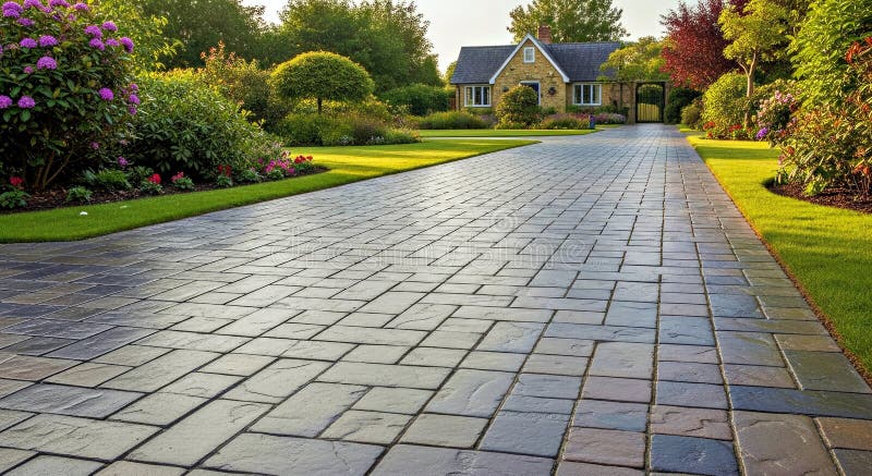 Smooth Grey Paved Side Road Polished Stones Straight Line Pattern Urban ...