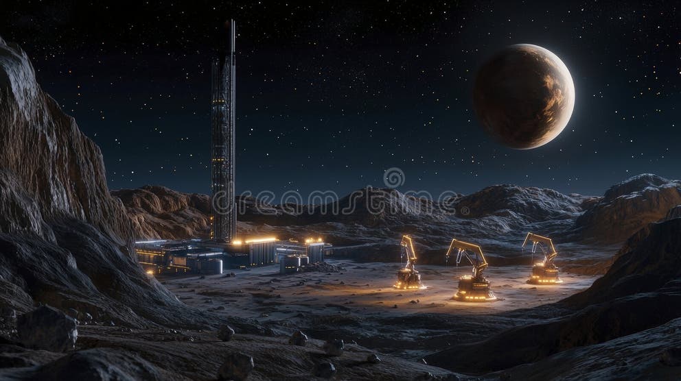 Futuristic Mining Operation on an Asteroid Space Digital Art Sci-fi ...