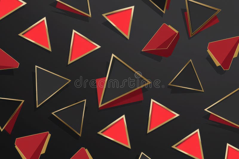 Bold Red, Black, Gold Geometric Triangle Pattern - Modern Digital ...