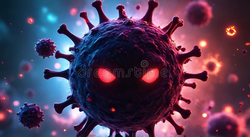 Abstract Close-up Illustration of a Menacing Virus with Glowing ...